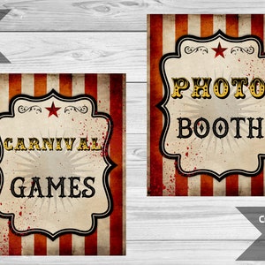 6 Creepy Carnival Birthday Signs, Vintage Circus Party Signs, Food Sign ...