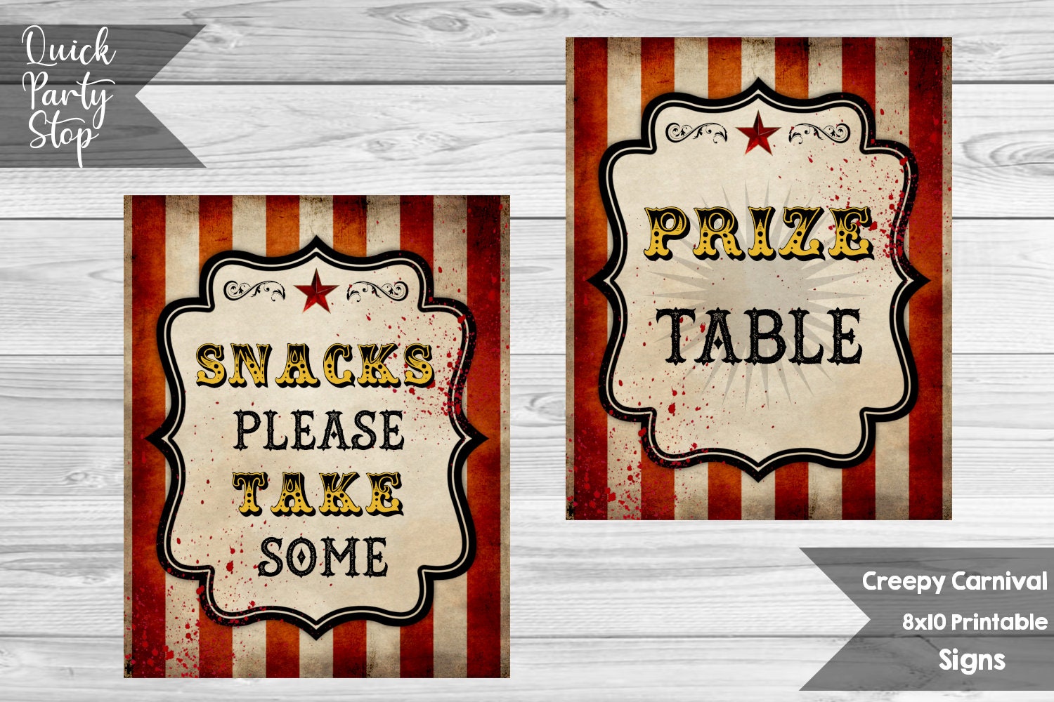 6 Creepy Carnival Birthday Signs, Vintage Circus Party Signs, Food Sign ...