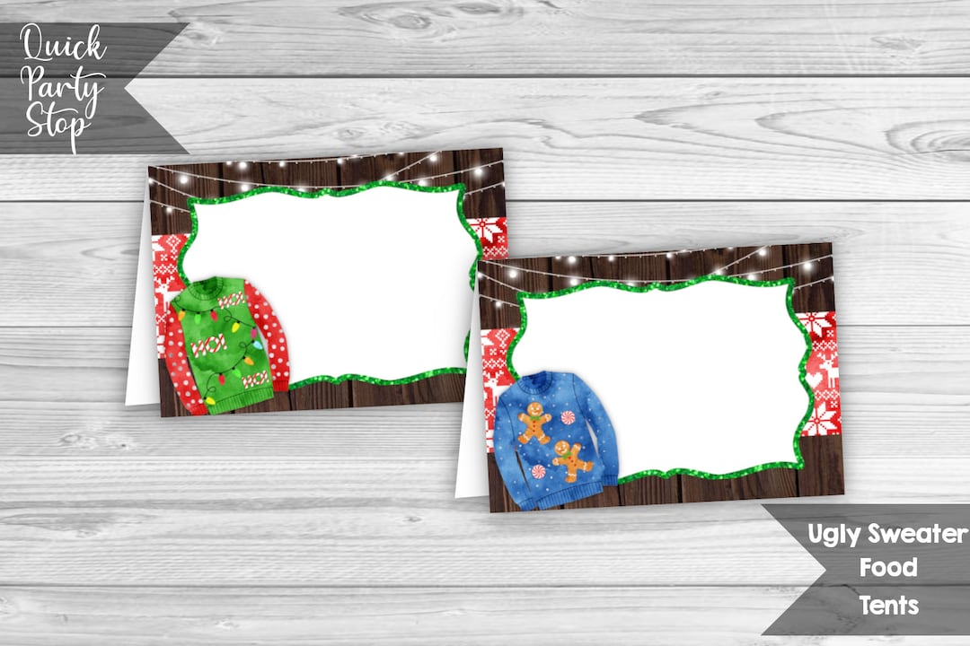 Ugly Sweater Editable Food Tents, Christmas Food Labels, Christmas ...