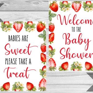 6 Strawberry Baby Shower Signs, Strabwerry Baby Shower Signs, Welcome ...