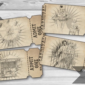 Creepy Carnival Ticket Printables, Vintage Circus Ticket Stubs ...