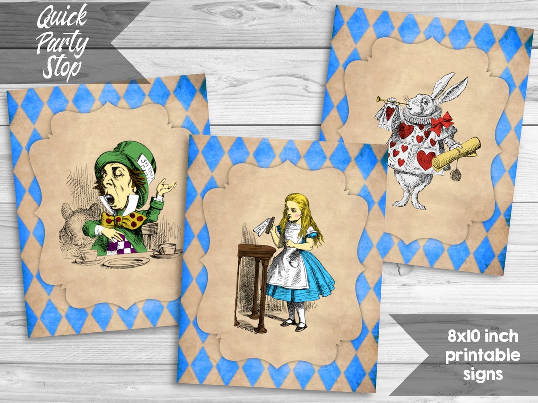 6 Alice in Wonderland Signs, Old Alice Decorations, Character Signs ...