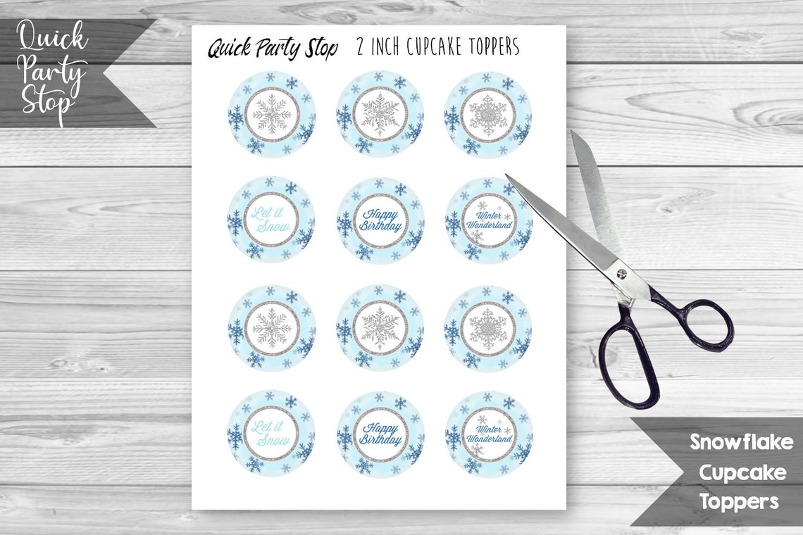 Blue Snowflake Cupcake Toppers, Printable 2 Inch Cupcake Toppers ...