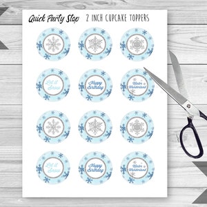 Blue Snowflake Cupcake Toppers, Printable 2 Inch Cupcake Toppers ...