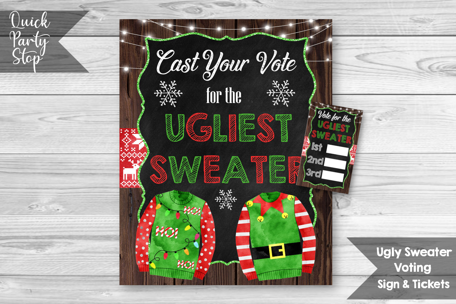 Ugly Sweater Contest Sign and Tickets, Ugly Sweater Party, Christmas ...