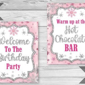 6 Snowflake Birthday Signs, Winter Party Signs, Welcome to the Birthday ...