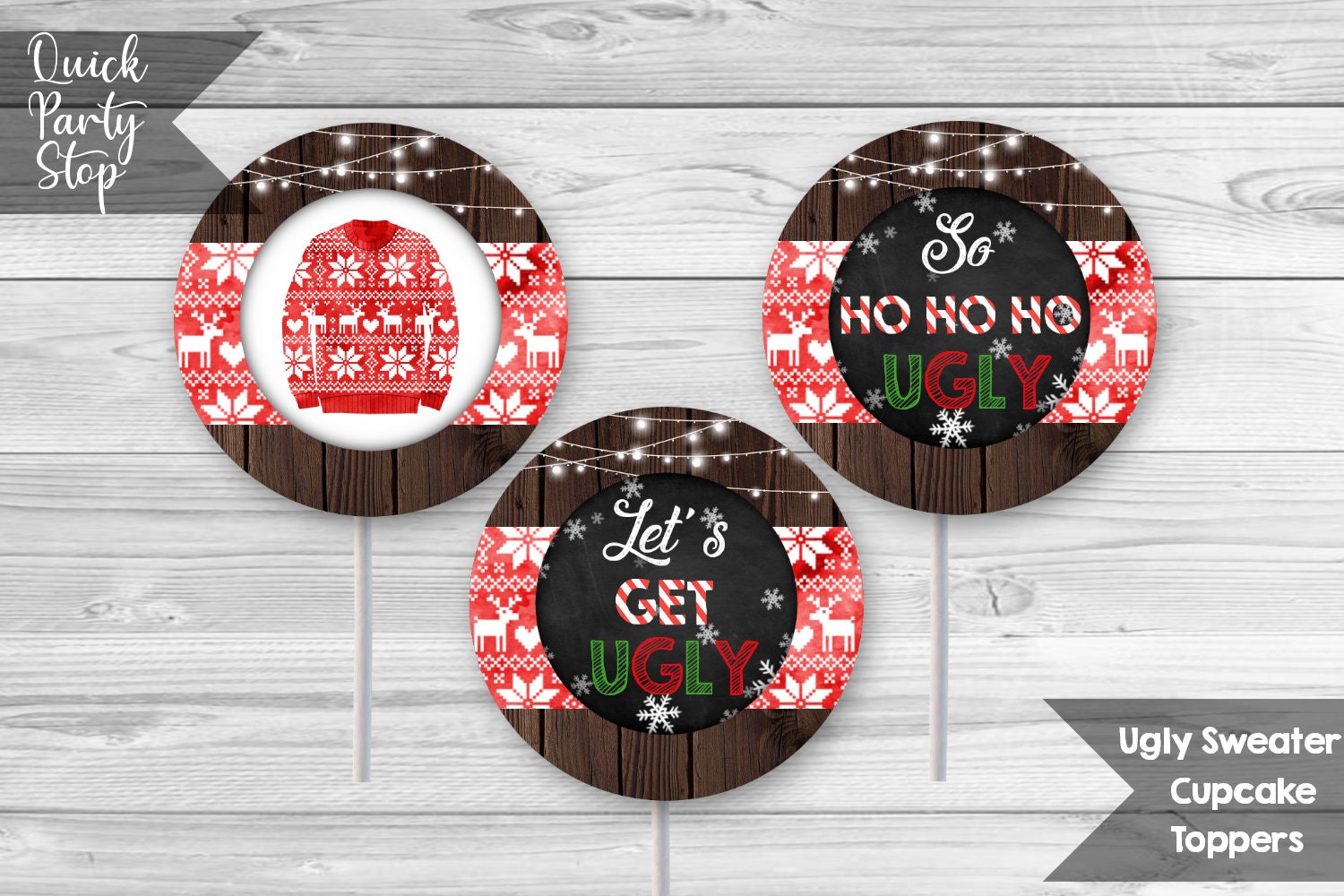 Ugly Sweater Cupcake Toppers, Printable 2 Inch Cupcake Toppers ...