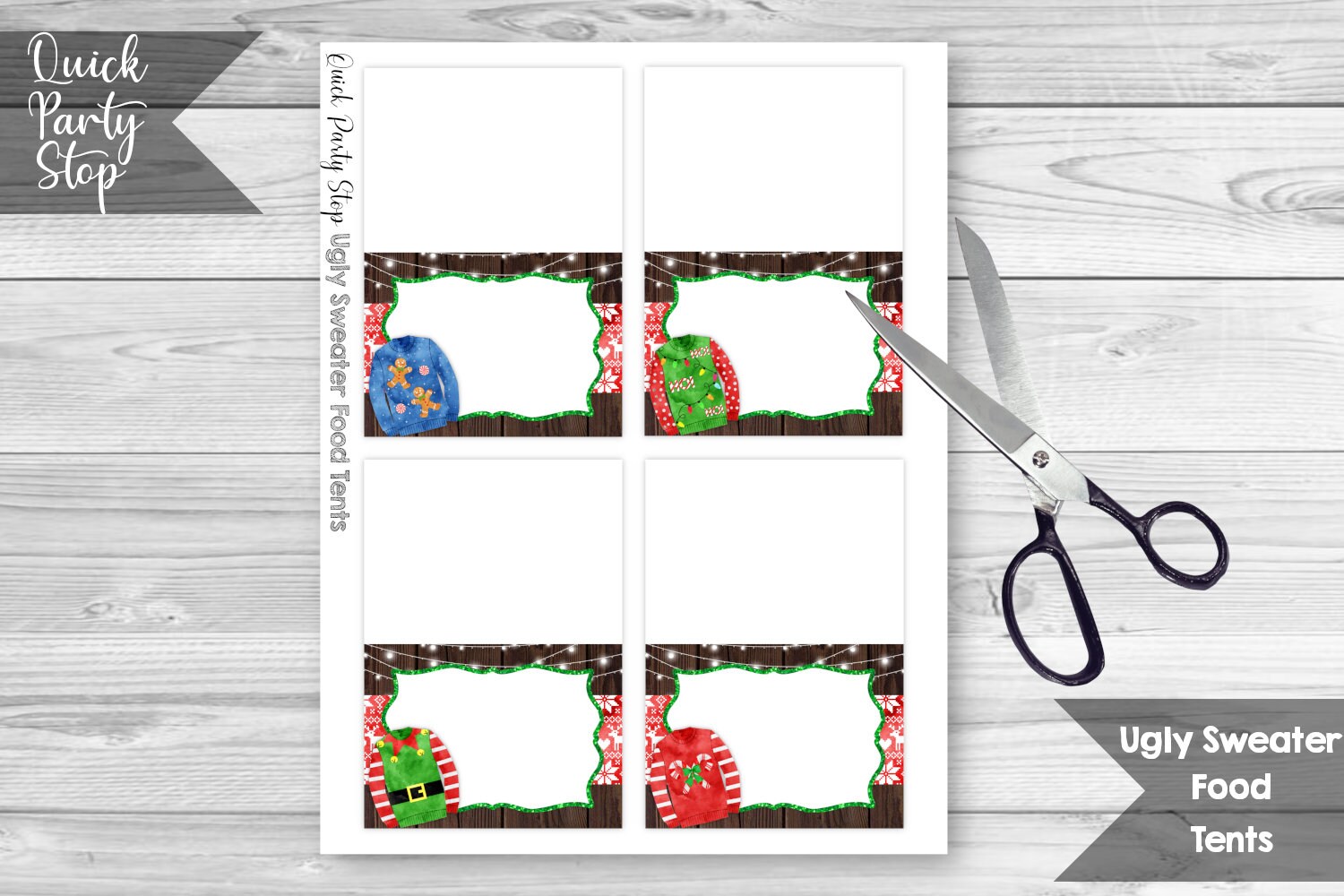 Ugly Sweater Editable Food Tents, Christmas Food Labels, Christmas ...