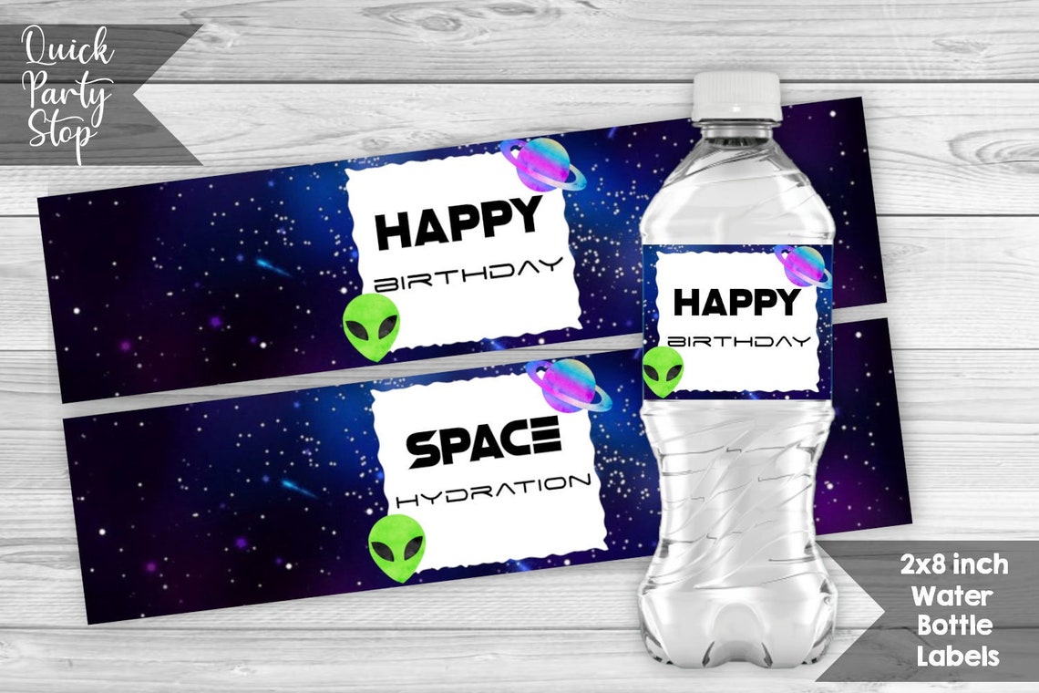 Alien Water Bottle Labels, Space Birthday Party Wrappers, UFO Birthday ...