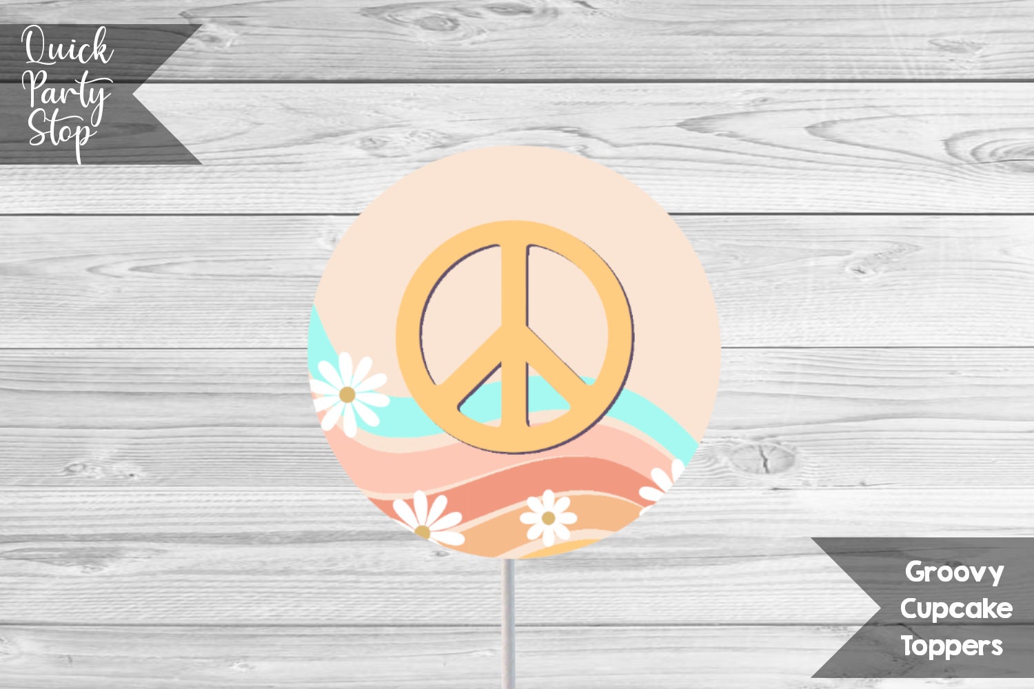 Groovy Birthday Cupcake Toppers, Hippie Printable 2 Inch Cupcake ...