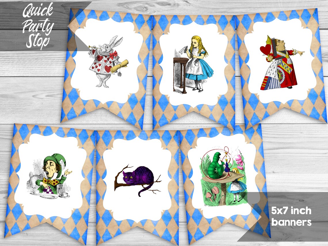 Alice in Wonderland Banner, Mad Hatter Bunting, Printable Wonderland ...