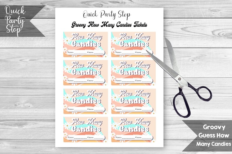 Groovy Guess How Many Candies Sign and Tickets, Hippie Birthday Party ...