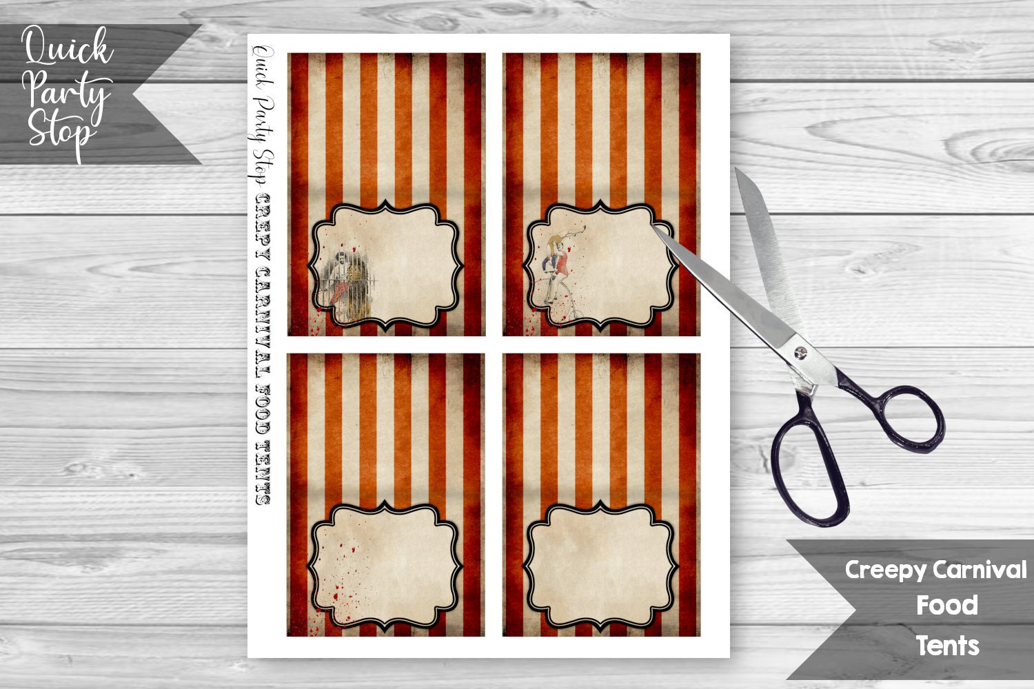 Creepy Carnival Birthday Editable Food Tents, Vintage Circus Food ...