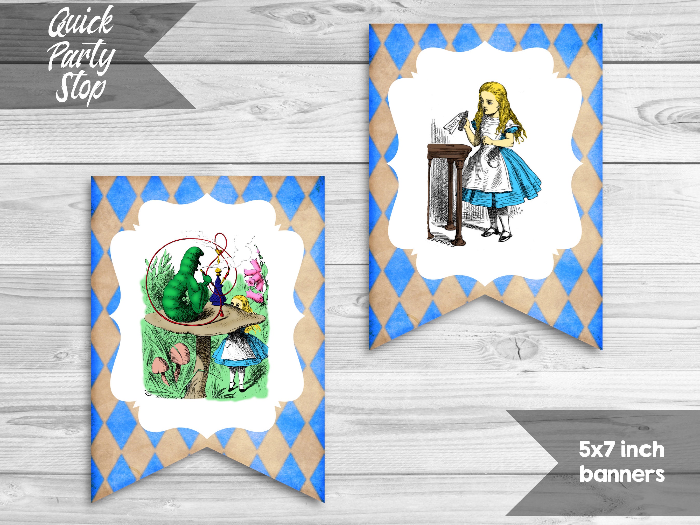 Alice in Wonderland Banner, Mad Hatter Bunting, Printable Wonderland ...