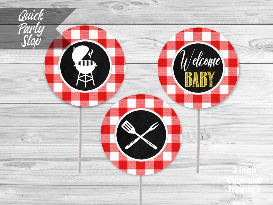 Baby Q Baby Shower Cupcake Toppers, BBQ Baby Shower, Printable 2 Inch ...