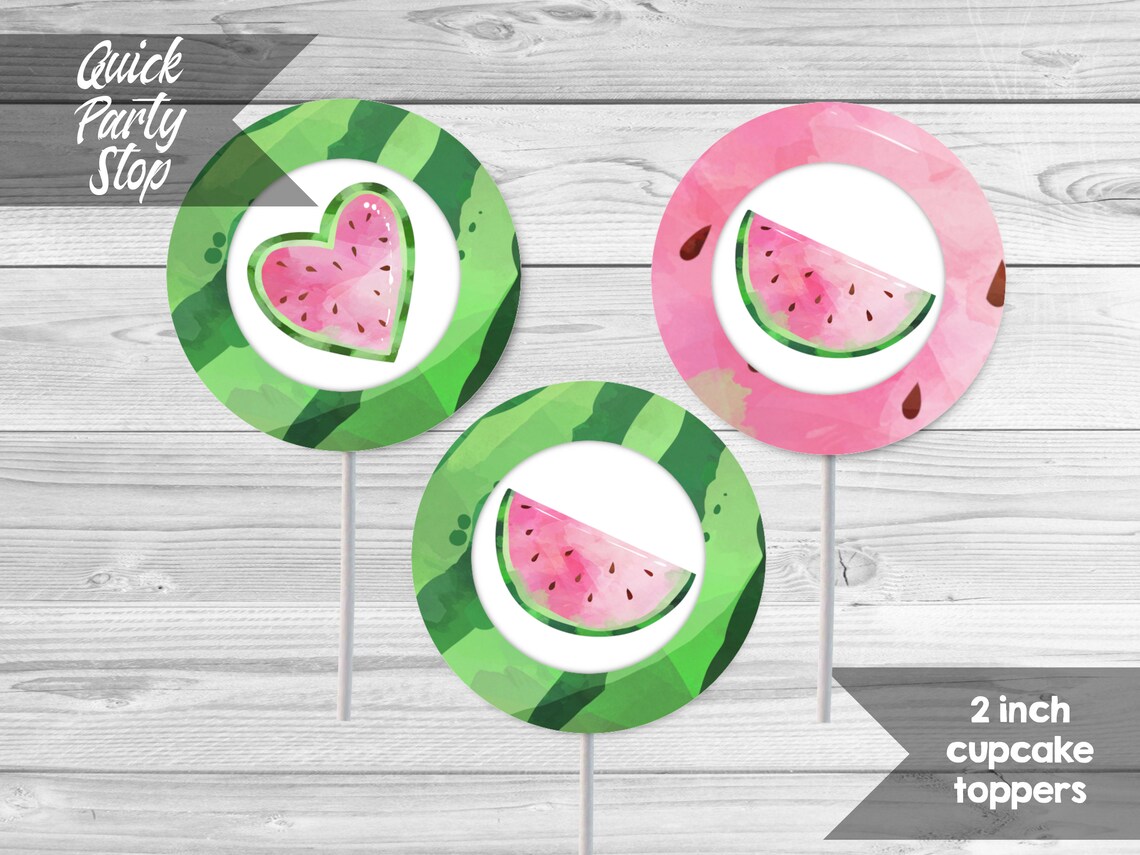 Watermelon Baby Shower Cupcake Toppers, Printable 2 Inch Cupcake ...