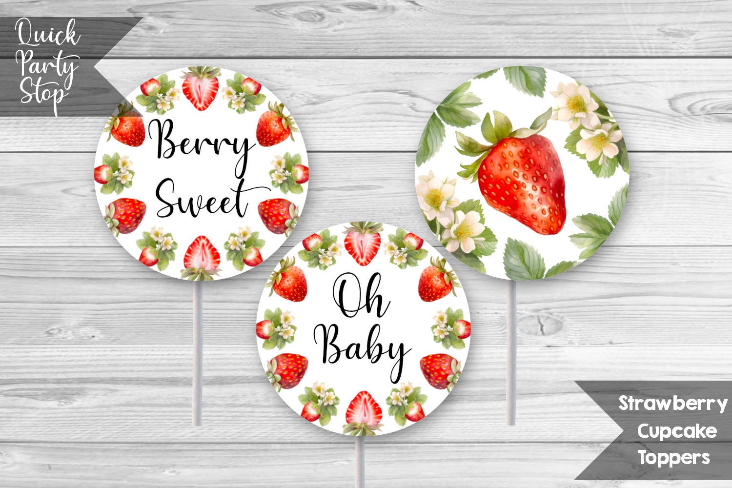 Strawberry Baby Shower Cupcake Toppers, Printable 2 Inch Cupcake ...
