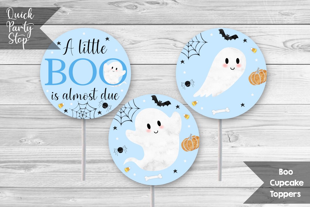 Little Boo Baby Shower Cupcake Toppers, Blue Printable 2 Inch Cupcake ...