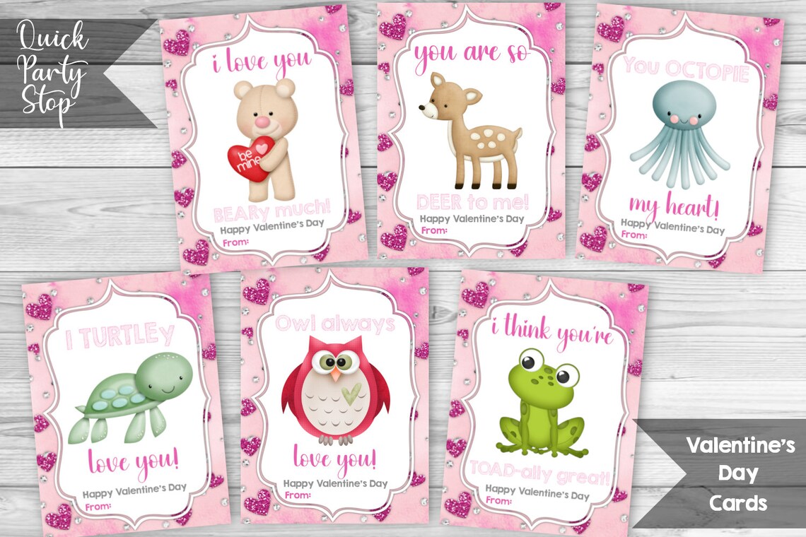 Printable Valentines Day Cards for Kids, Animal Pun Valentines ...