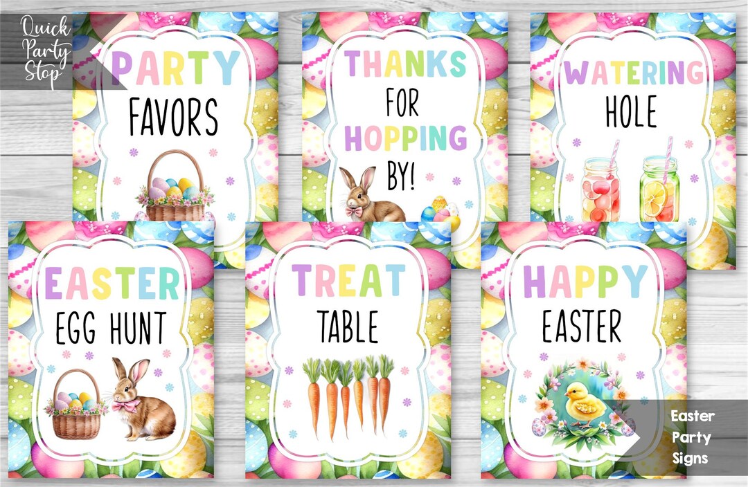 6 Easter Signs, Easter Egg Hunt Sign, Treat Table Sign, Watering Hole ...