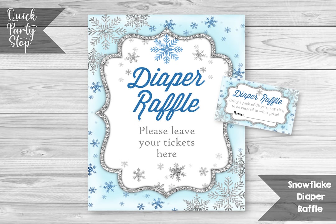 Snowflake Diaper Raffle Sign and Tickets, Winter Baby Shower, Diaper Raffle Insert and Sign ...