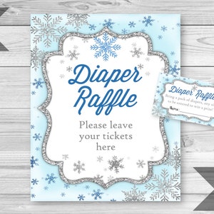 Snowflake Diaper Raffle Sign and Tickets, Winter Baby Shower, Diaper ...