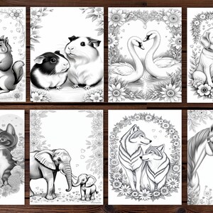 Cute Animals in Love Coloring Pages, Instant Download Printable ...