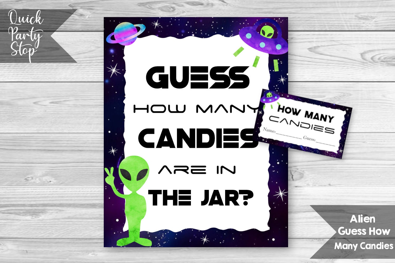 Alien Guess How Many Candies Sign and Tickets, Space Alien Birthday ...