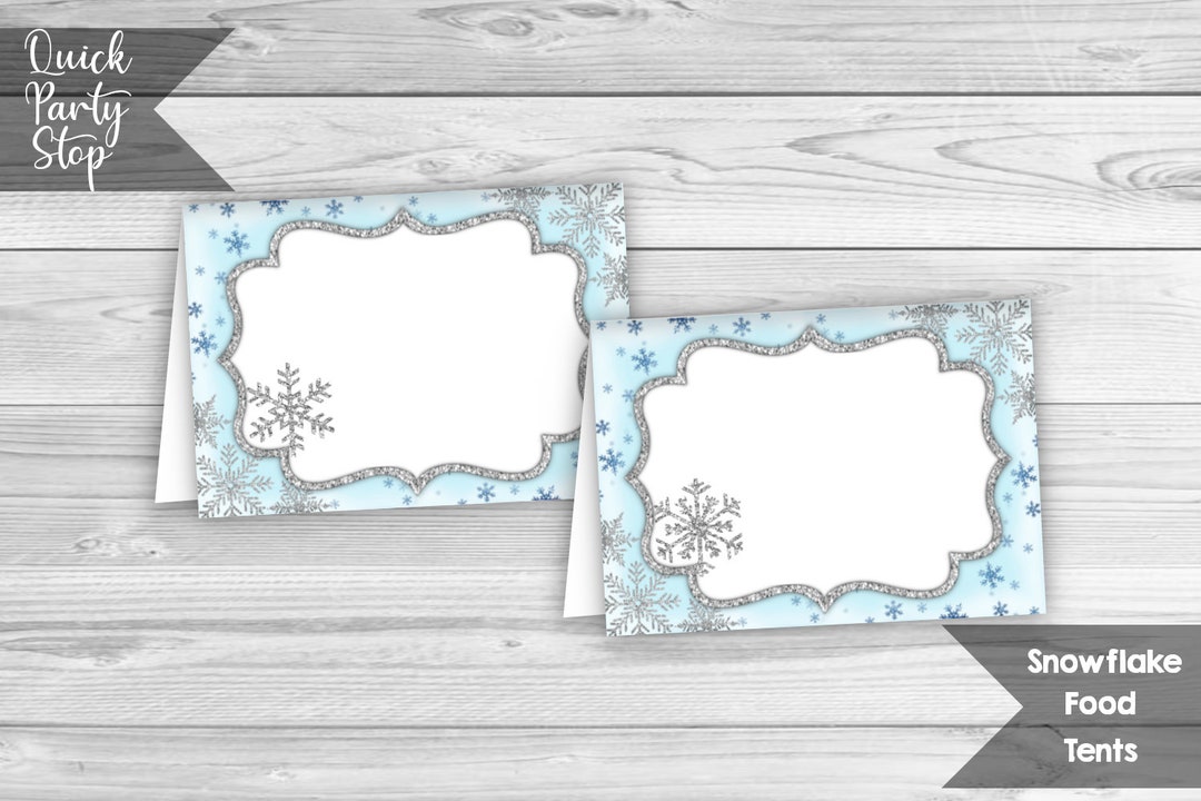 Snowflake Editable Food Tents, Winter Food Labels, Christmas Birthday ...