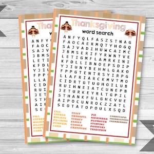 Thanksgiving Word Search Game, Harvest Party Printable Game Sheet ...