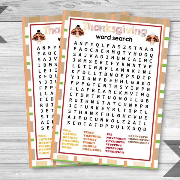 Thanksgiving Word Search Game, Harvest Party Printable Game Sheet ...