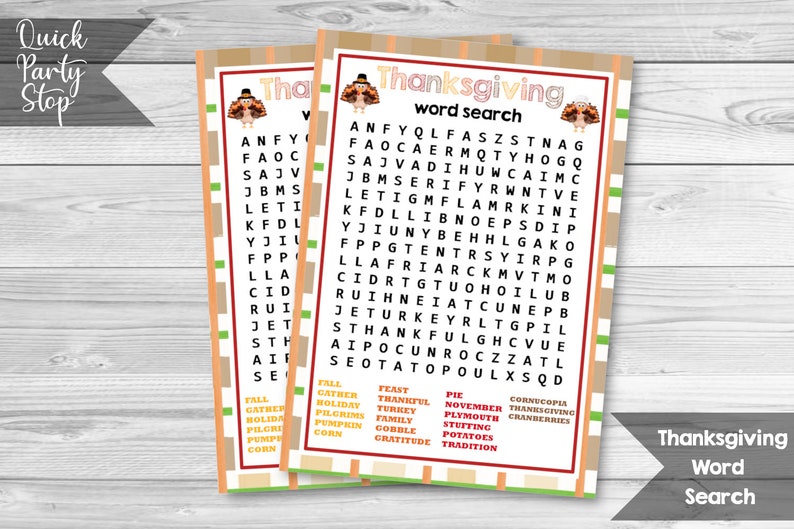 Thanksgiving Word Search Game, Harvest Party Printable Game Sheet ...