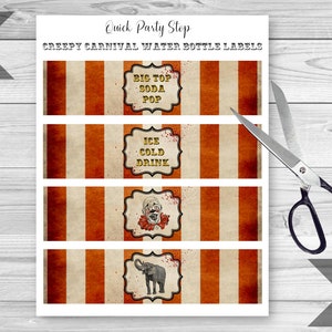 Creep Carnival Water Bottle Labels, Vintage Circus Birthday Party ...