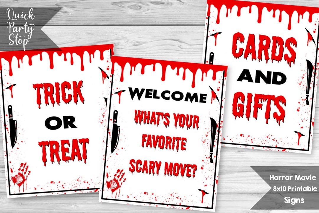 6 Horror Movie Birthday Signs, Scary Movie Party Signs, Food Sign ...