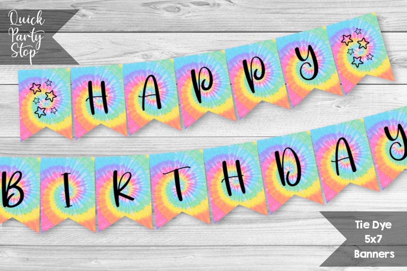 Tie Dye Happy Birthday Banner, Rainbow Birthday Party, Pennant Banner ...