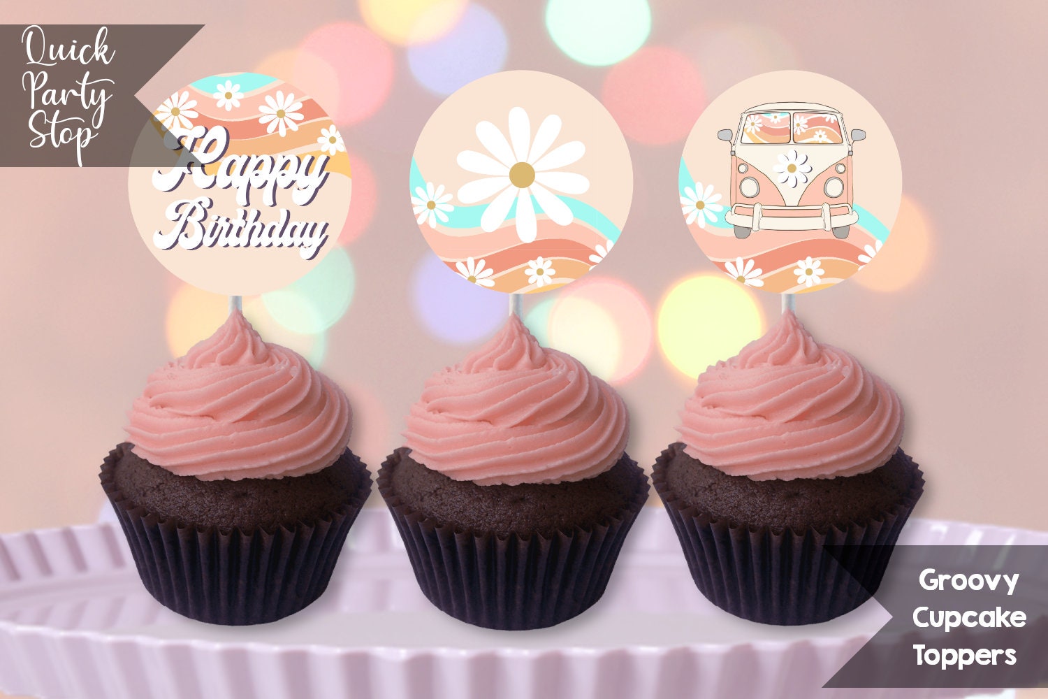 Groovy Birthday Cupcake Toppers, Hippie Printable 2 Inch Cupcake ...