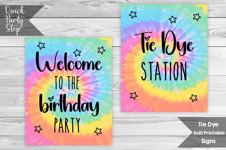 6 Tie Dye Birthday Signs, Rainbow Party Signs, Tie Dye Station Sign ...