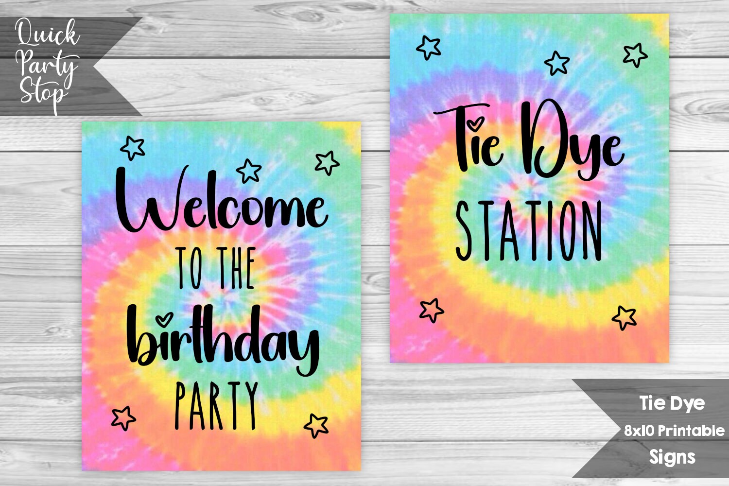 6 Tie Dye Birthday Signs, Rainbow Party Signs, Tie Dye Station Sign ...
