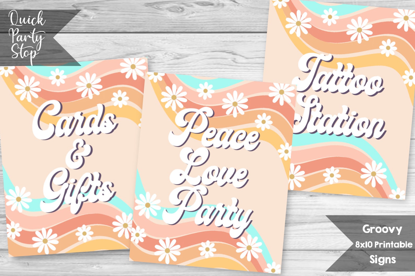 6 Groovy Birthday Signs, Hippie Party Signs, Tattoo Station Sign, Food ...