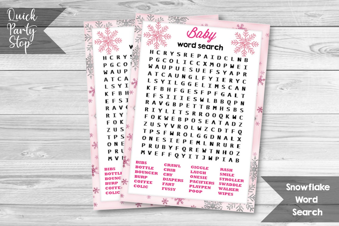 Snowflake Word Search Game, Winter Party Printable Game Sheet, Frozen ...