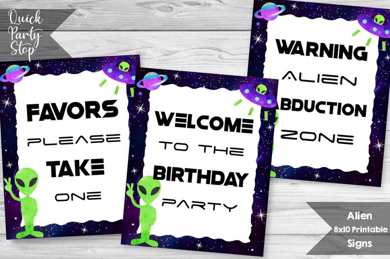 6 Alien Birthday Signs, UFO Space Party Signs, Alien Abduction Sign ...