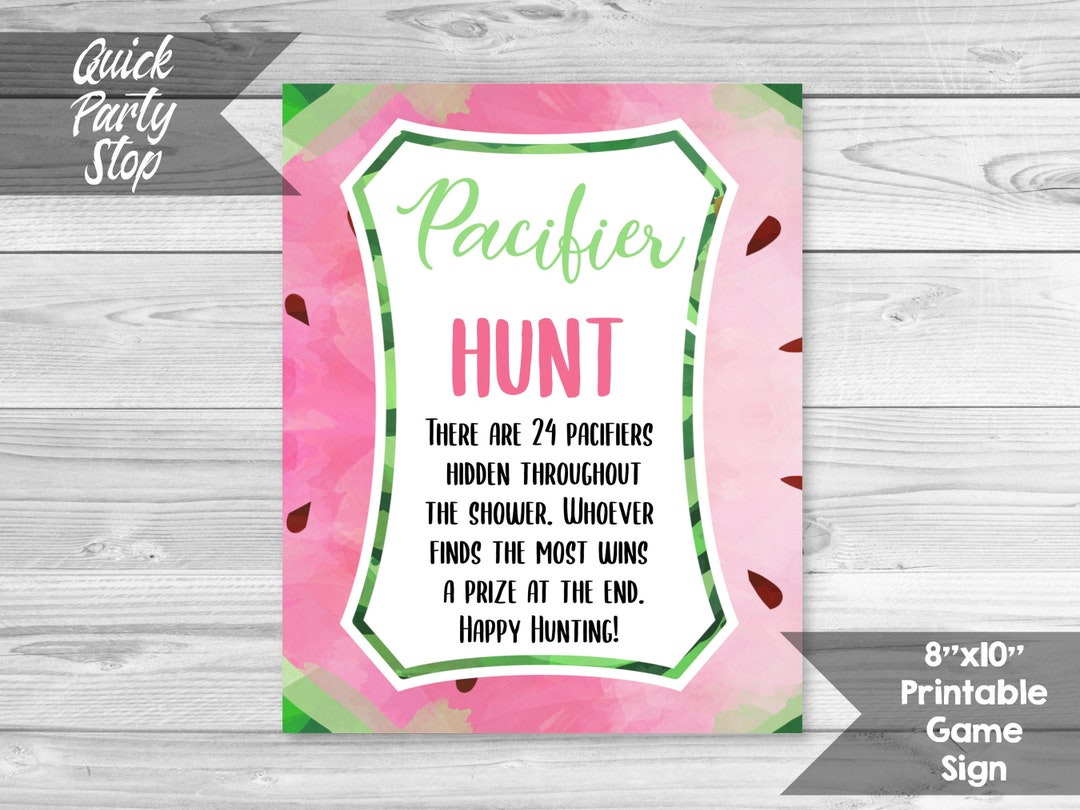 Watermelon Pacifier Hunt Game, Watermelon Baby Shower, Printable Game ...