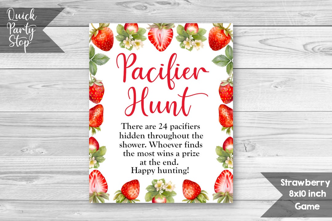 Strawberry Pacifier Hunt Game, Strawberry Baby Shower, Printable Game ...