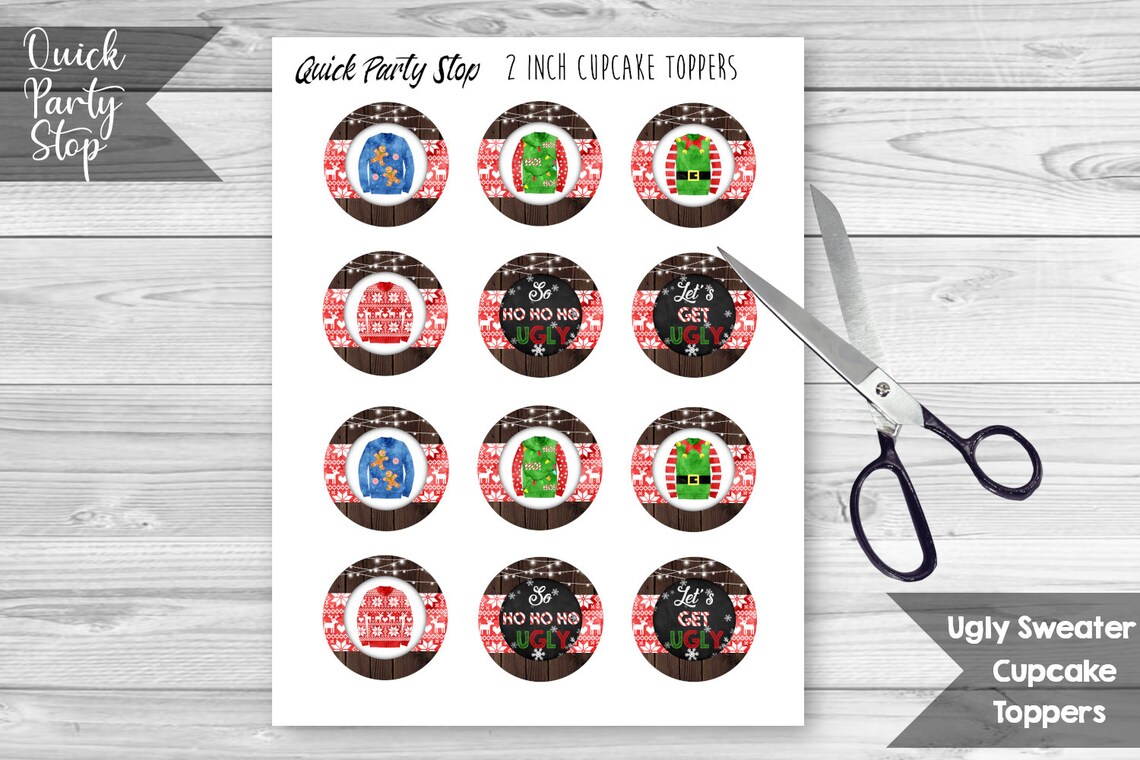 Ugly Sweater Cupcake Toppers, Printable 2 Inch Cupcake Toppers ...
