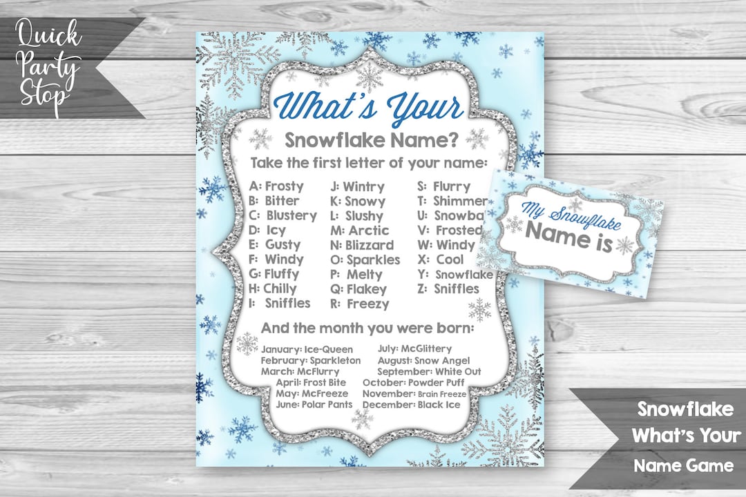 Snowflake Name Game, What's Your Snowflake Name, Winter Party Game ...