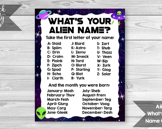 Alien Name Game Printable, What's Your Alien Name Game, Name Generator ...