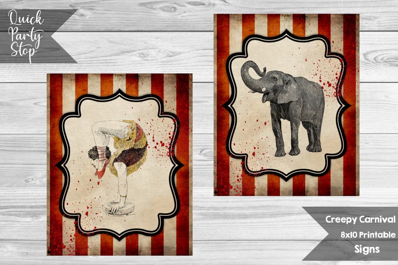 6 Creepy Carnival Birthday Signs, Vintage Circus Party Signs, Clown ...