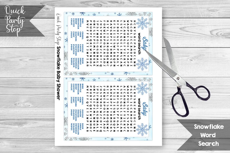 Snowflake Word Search Game Winter Party Printable Game Sheet - Etsy