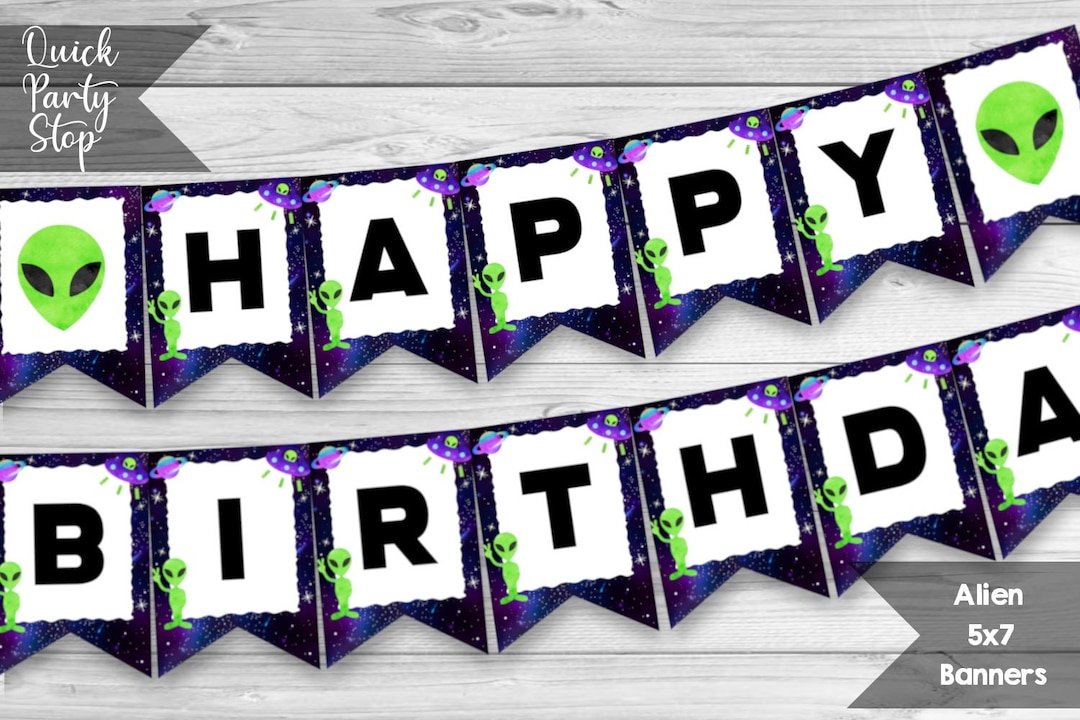 Alien Happy Birthday Banner, Space Alien Birthday Party, Pennant Banner ...