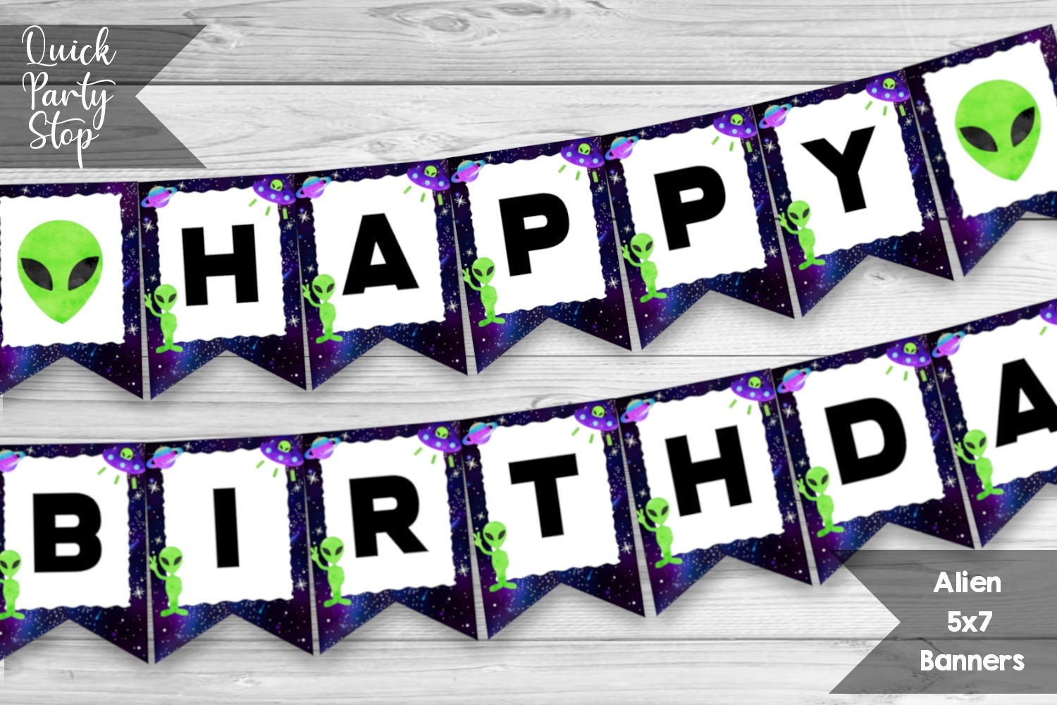 Alien Happy Birthday Banner, Space Alien Birthday Party, Pennant Banner ...